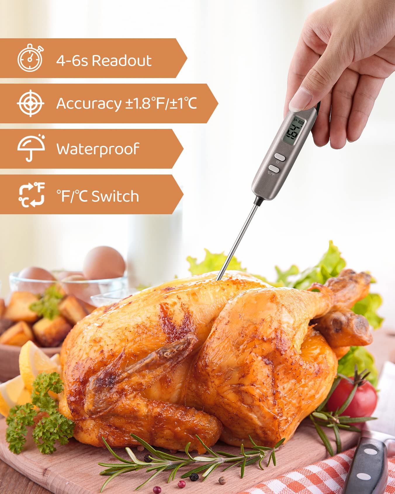 Digital Meat Thermometer, Candy Thermometer for Cooking, Instant Read Food Thermometer with 4.7 Inch Long Probe, Kitchen Thermometer with Protect Sheath Auto-shutoff for Turkey Grill Oven BBQ Smoker