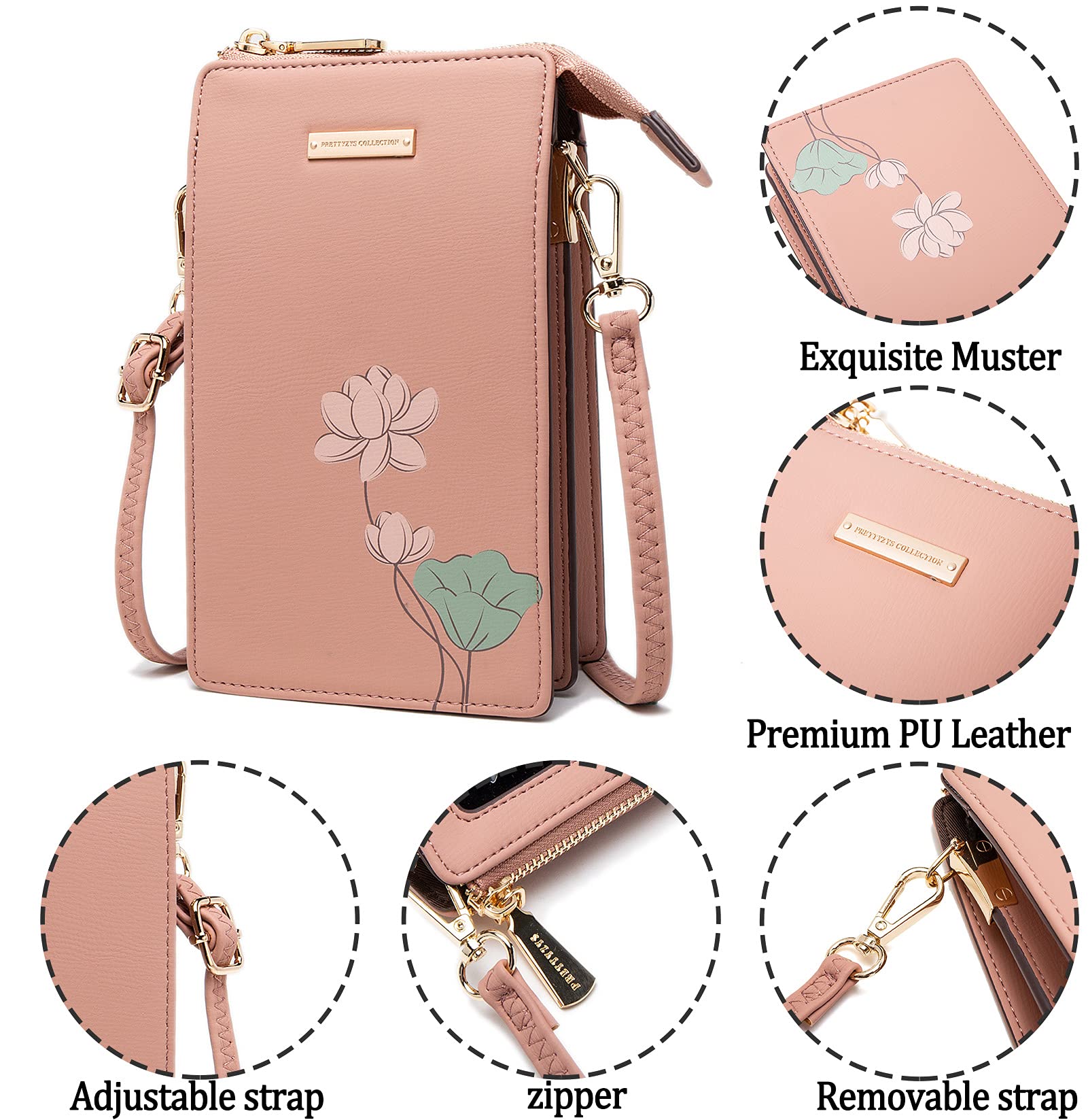 Touchscreen Phone Crossbody Bag for Women Cell Phone Purse Wallet Crossbody with Credit Card Slots for iPhone 13/13Pro etc. (Black)