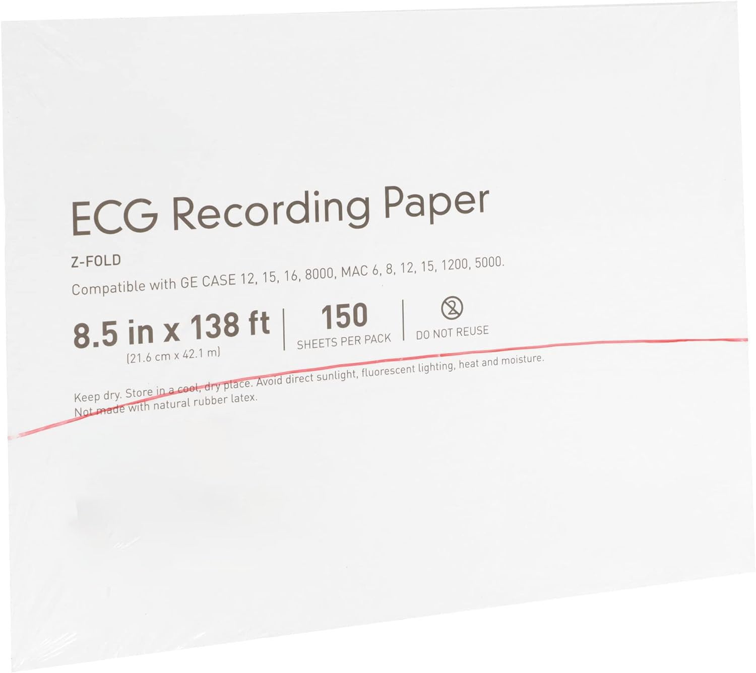 ECG Paper Depot ECG Recording Paper, Red Grid Thermal Paper, 8 1/2 in x 138 ft, 150 Count, Compatible with GE Case 12,15,16,8000, MAC 6,8,12,15,1200, 5000 (1 Pack)