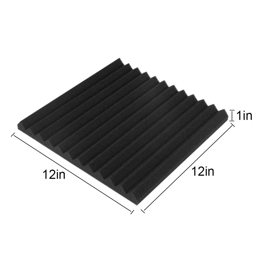 Burdurry 50 Pack Acoustic Panels Soundproof Studio Foam for Walls Sound Absorbing Panels Sound Insulation Wedge for Studio, 1" X 12" X 12" (Black)