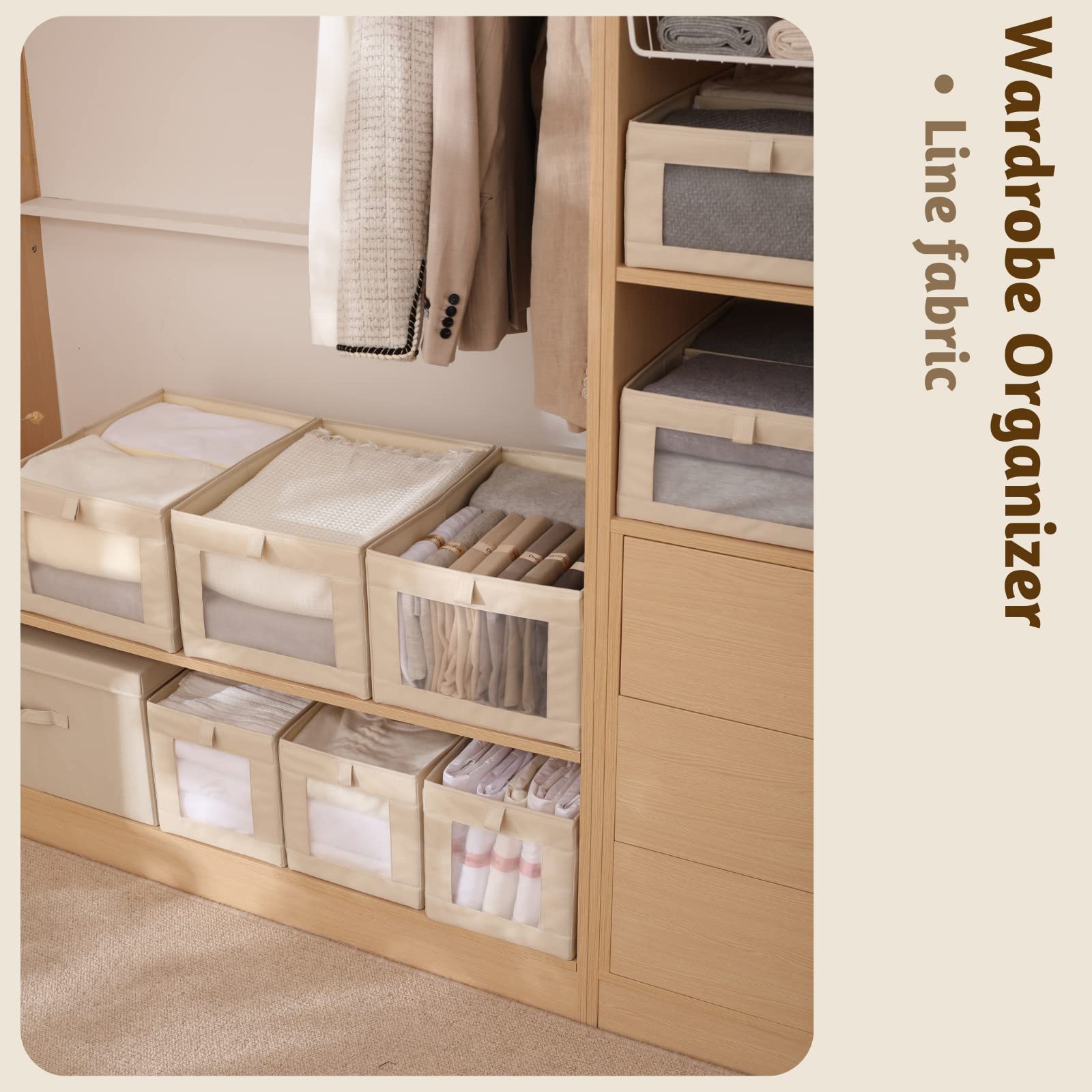 CANFOD Clothes Storage Bins, Closet Storage Containers, Storage Organizers for Cloth, Bed Sheet, Jeans, Toys (13 ½" L x 17 ¾" W x 7" H, Beige)