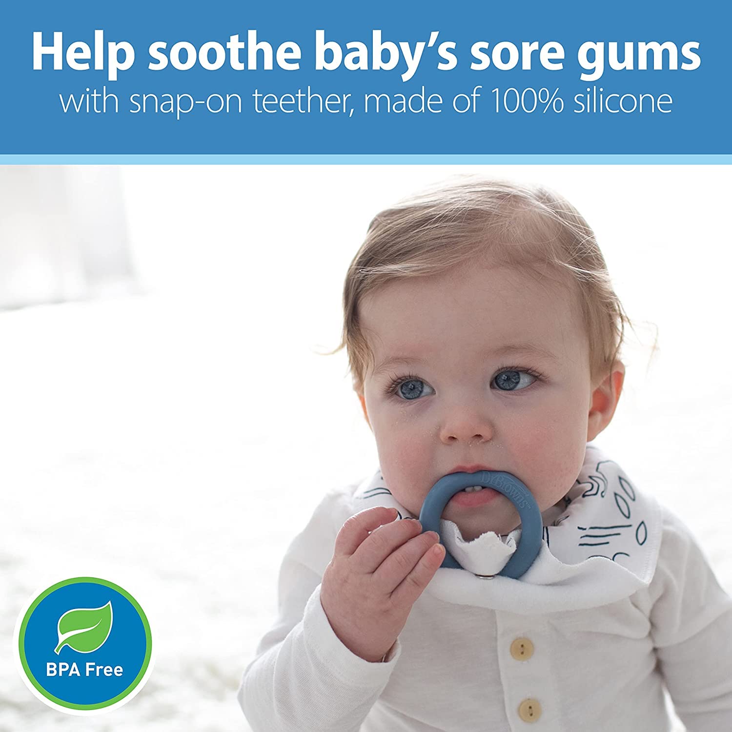 Dr. Brown's Super Soft Bandana Bibs with Two Snap-On Teethers, 3m+, 4-Pack, Dinosaurs/Blue Drops/Whales/Anchors