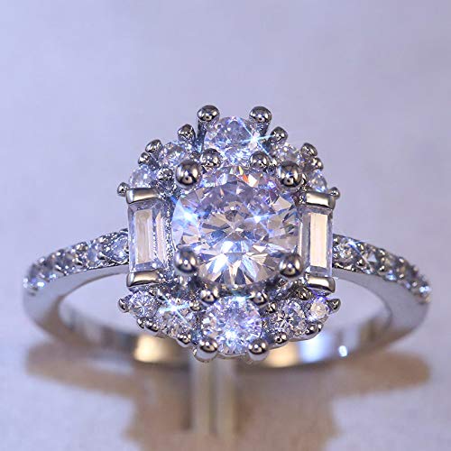 CHWLNJN 18K Platinum Plated Shiny Diamond Round Ring Cubic Zirconia Ring Anniversary Vow Jewelry Ring Eternal Love Series Engagement Wedding Ring Women (7)