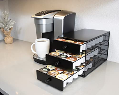 Nifty Coffee Pod Drawer – Black Satin Finish, Compatible with K-Cups, 54 Pod Pack Capacity Rack, 3-Tier Holder & Storage, Stylish Home or Office Kitchen Counter Organizer