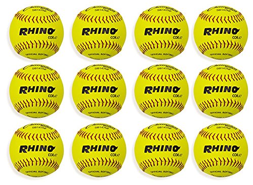 Champion Sports 12" Leather Cover Softballs - Poly Core - Medium Compression - NFHS Approved - Raised Seams - Optic Yellow - Pack of 12