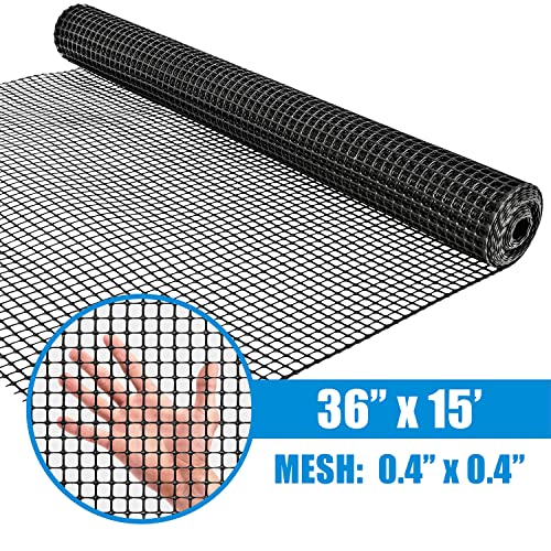 Fencer Wire Black Plastic Poultry Netting Animal & Garden Fence Recyclable Plastic Barrier Environmental Protection Mesh 0.5" x 0.5" (3 ft. x 15 ft.)