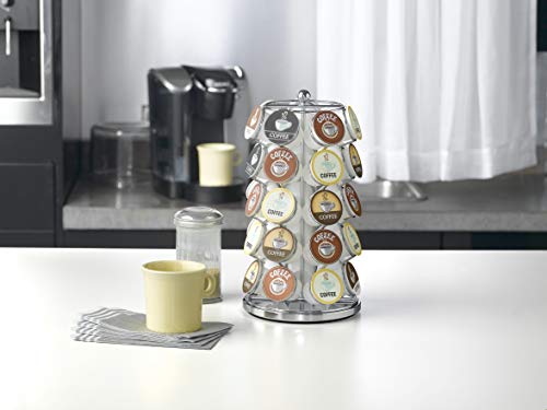 Nifty K Cup Holder β Compatible with K-Cups, Coffee Pod Carousel | 35 K Cup Holder, Spins 360-Degrees, Lazy Susan Platform, Modern Chrome Design, Home or Office Kitchen Counter Organizer