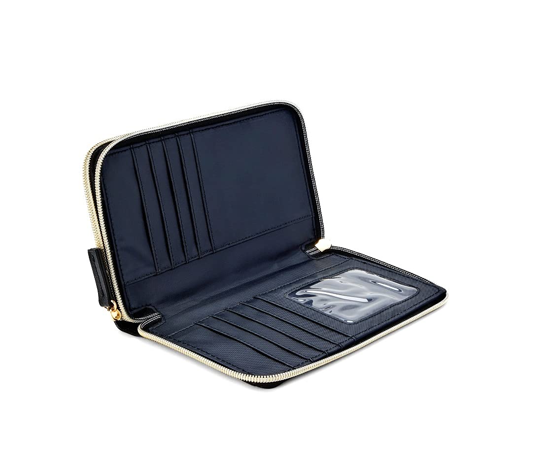 Time and Tru Double Zip Wristlet Wallet, Dimensions 7.5" W x 1.25" H x 5" D (Black)