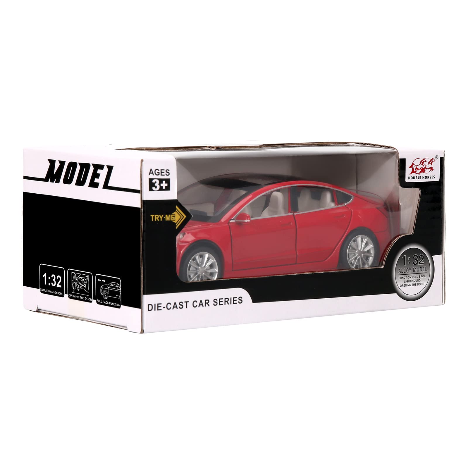Toy Car 1/32 Model 3 Metal Die Casting Pull Back Car for 3 4 5 6 7 Year Old boy Toy with Sound and Light,Red