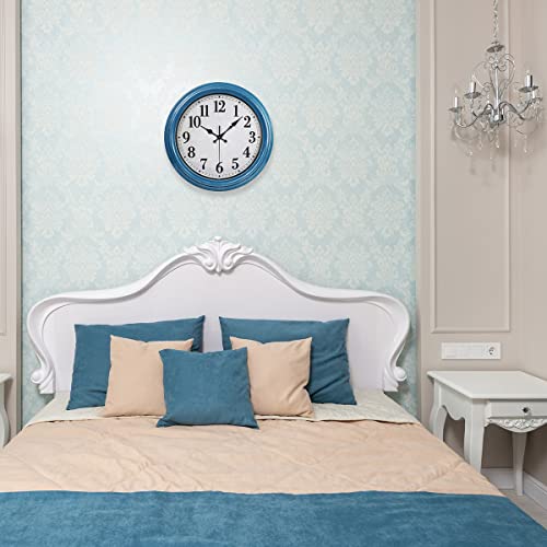 JENLYSTIME 12 Inch Retro Wall Clock Silent Non Ticking Battery Operated Movement Easy to Read Wall Clocks Decorate for Bedroom Living Room Kitchen Office(Blue)