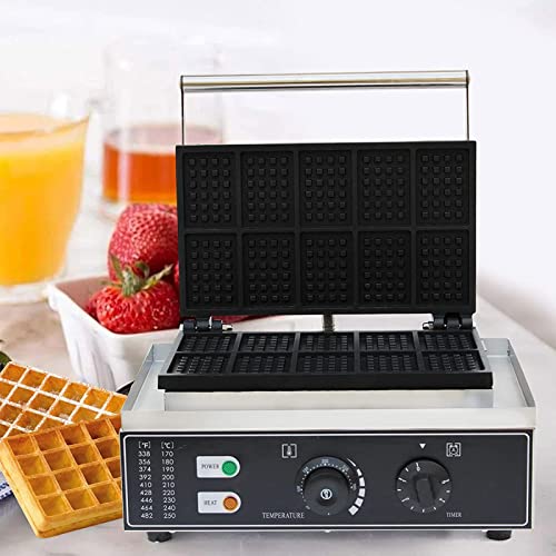 Stainless Steel Square Commercial Waffle Maker Machine,1500W 10pcs Nonstick Electric Waffle Machine With Temperature And Time Control,for Restaurant Bakeries Snack Bar Home Us