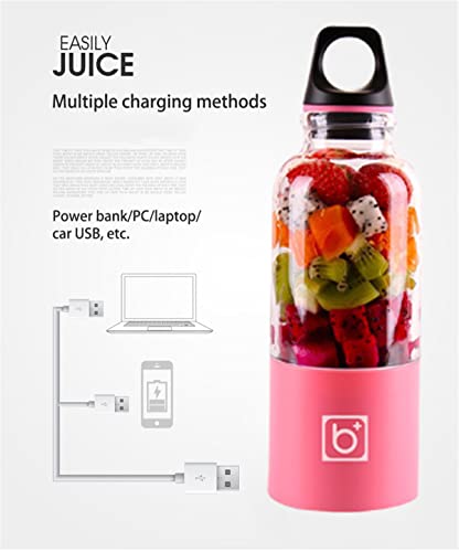 Portable Blender, Personal Blender for Shakes and Smoothies, Rechargeable USB High Speed 4-Blades Fresh Fruit Mixer Mini Juicer Cup,Handheld Blender for Sports Travel and Outdoors Pink