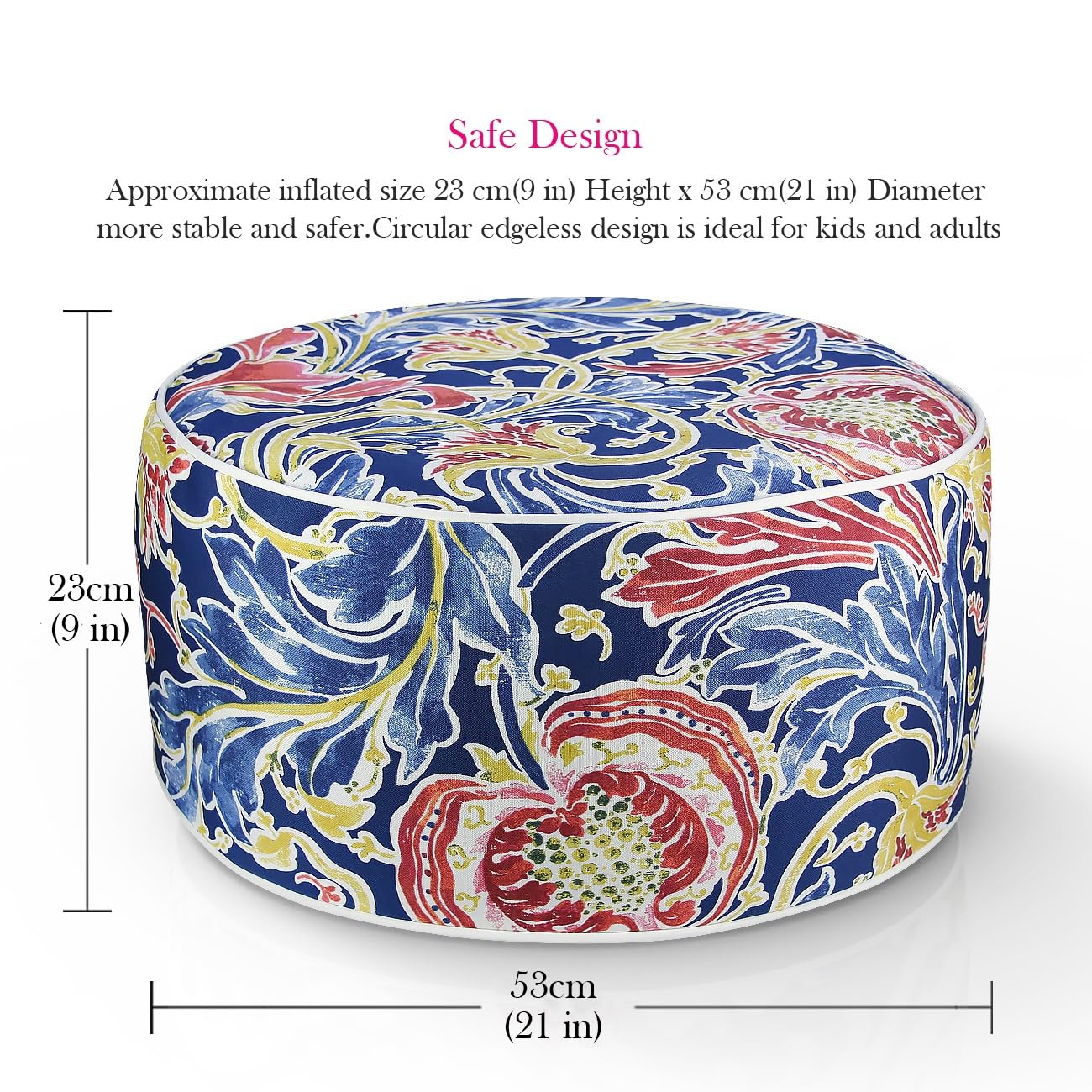 FBTS Prime Inflatable Footstool Ottoman Cover Navy Paisley Round 21x9 Inch Patio Foot Stools and Ottomans Footrest Cover