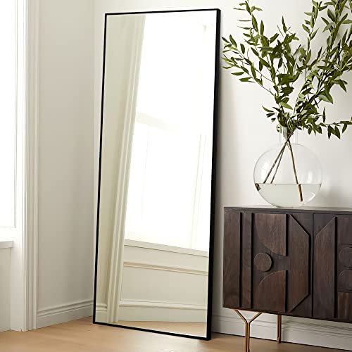 NeuType 64" x 21" Full Length Mirror, Aluminum Alloy Frame Floor Mirror with Stand, Large Bedroom Mirror, Free Standing or Wall Mounted or Leaning Against Wall, Black