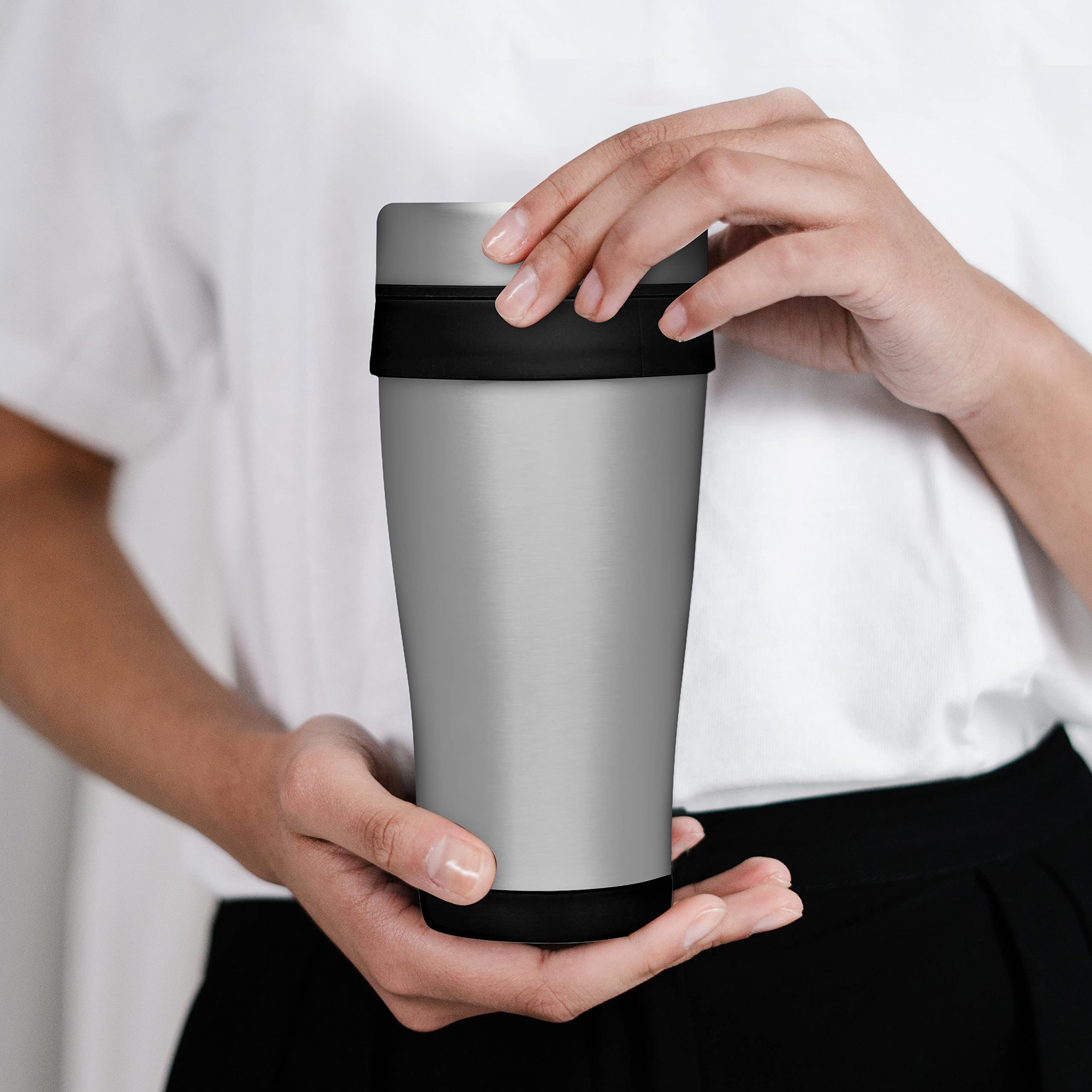 DISCOUNT PROMOS Insulated Stainless Steel Travel Mugs 16 oz. Set of 10, Bulk Pack - Perfect for Coffee, Soda, Other Hot & Cold Beverages - Black