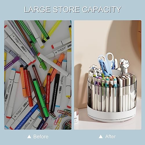 gianotter 360 Degree Rotation pen holder, 6 Slots Pencil Holder for Desk, desk organizers and accessories for Office Supplies, Home Office Art Supply Storage Box Caddy (White)