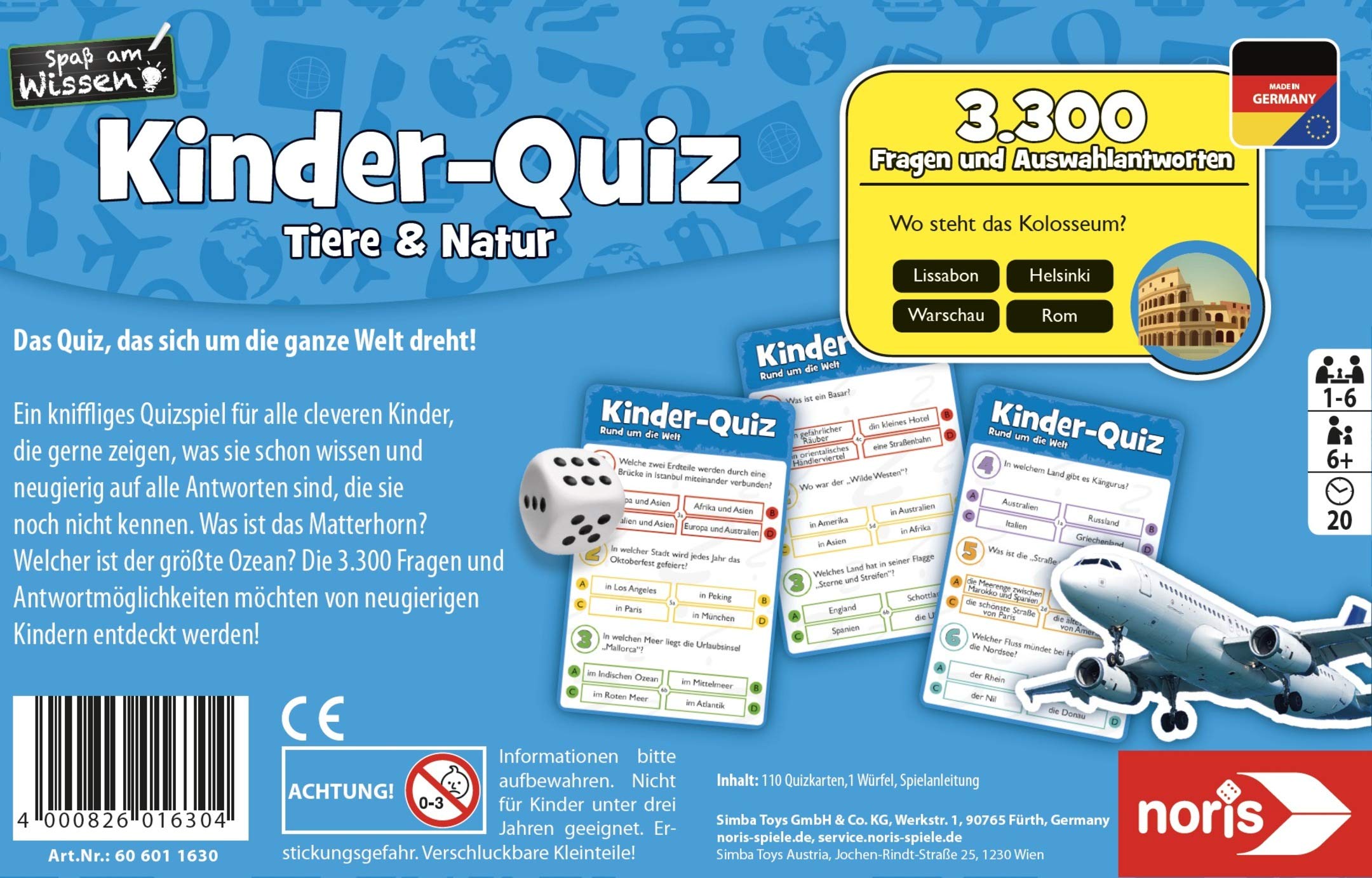 noris 606011630 Children's Quiz Around The World, Family Fun for Home or on The go, for 1-6 Players from 6 Years