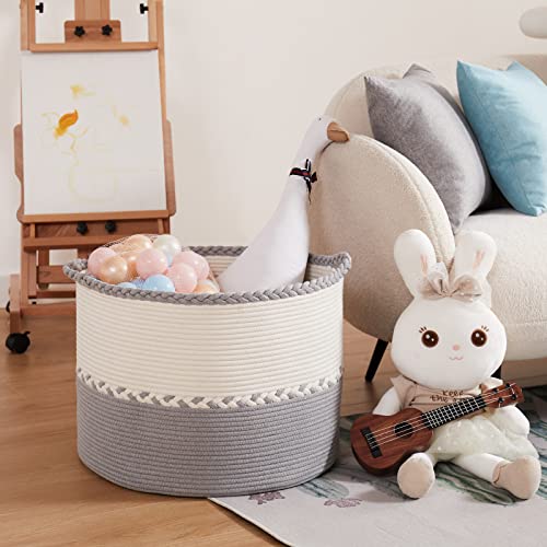 XXXL Large Cotton Rope Basket, 22"x22"x16" Woven Storage Basket with Handle, Blanket Basket Living Room Laundry Basket Hamper Baby Dog Toy Storage Comforter Cushions Thread Baskets for Organizing
