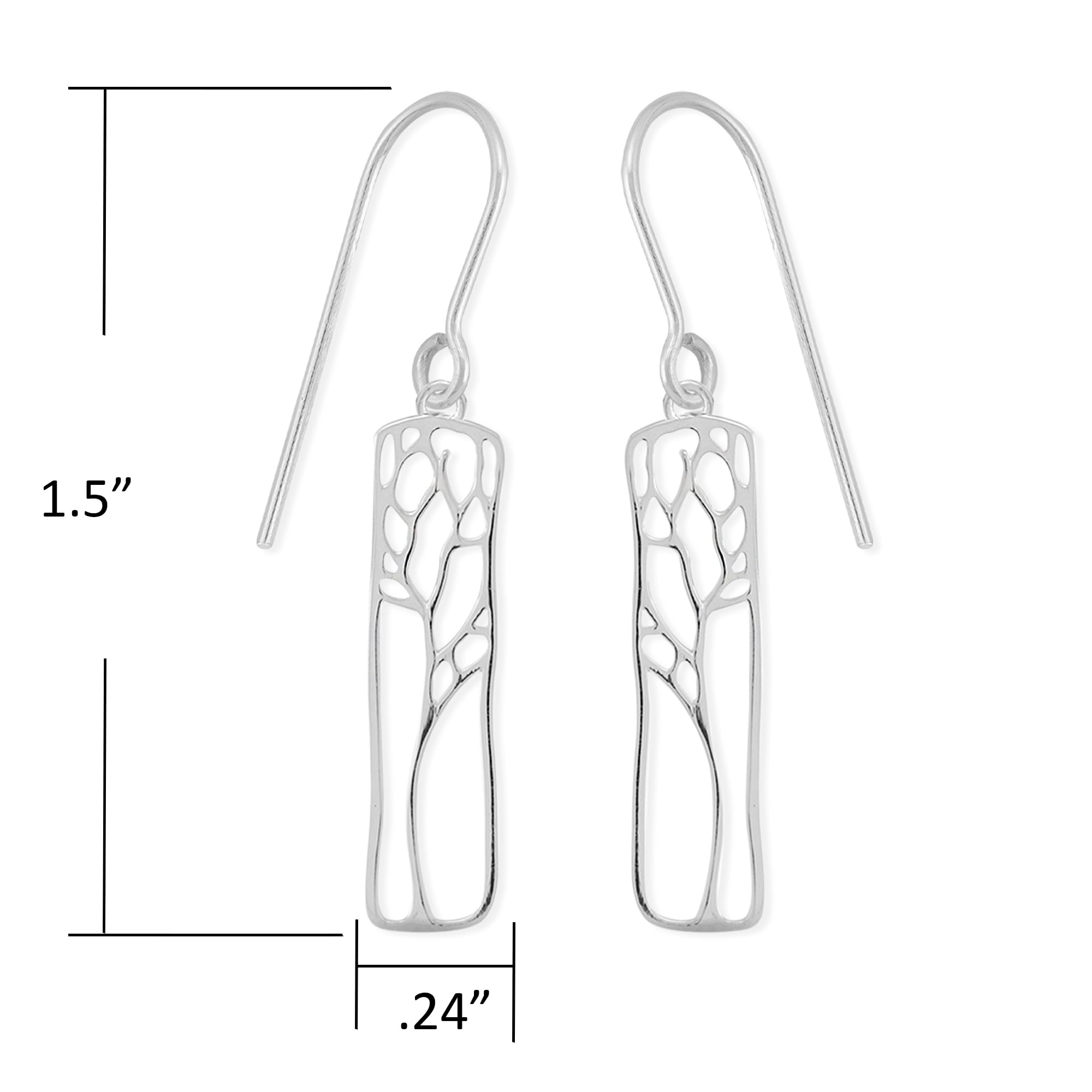 Boma Jewelry Sterling Silver Rectangle Tree Silhouette Dangle Earrings