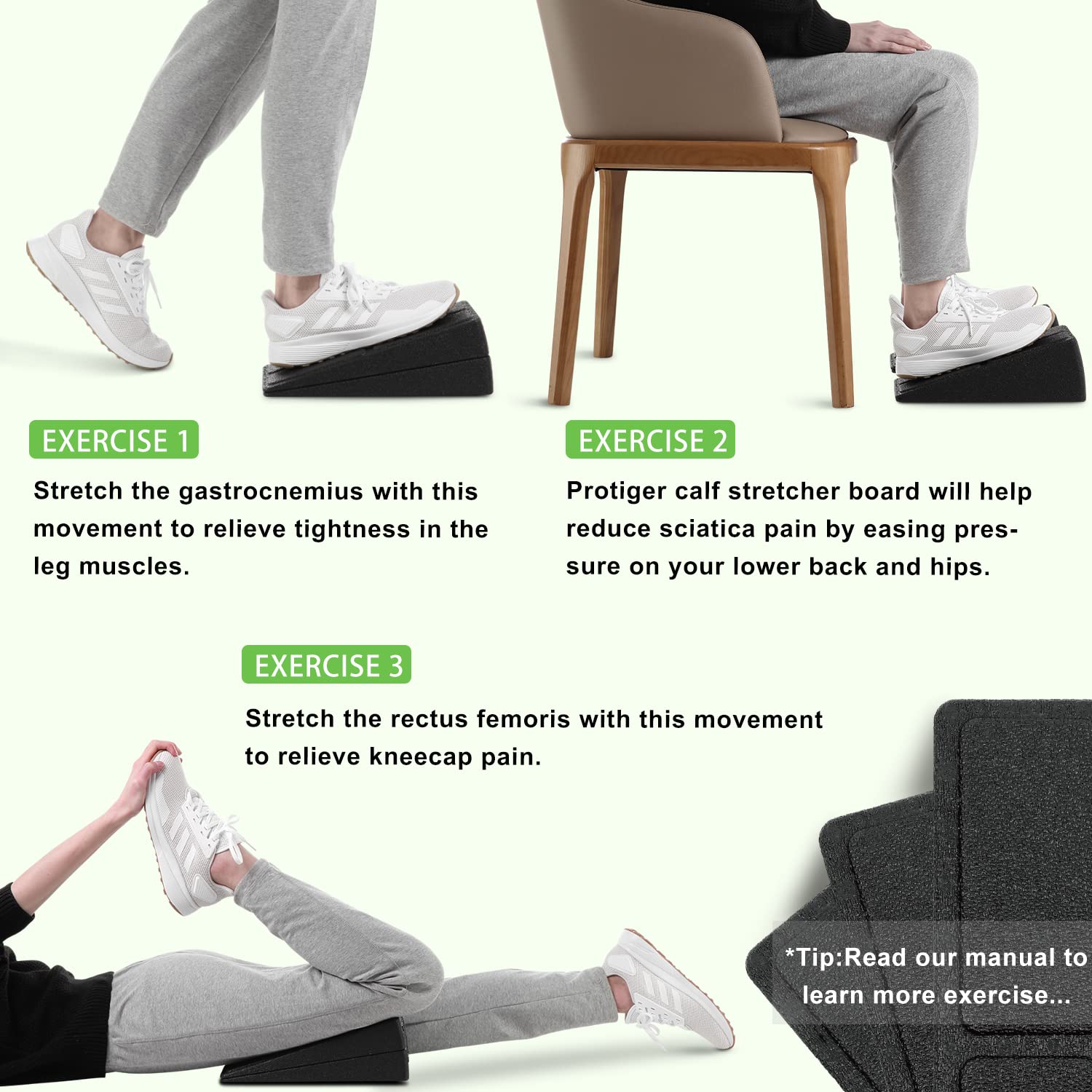 Calf Stretcher, 3pcs Slant Board for Physical Therapy Leg Exercisers, Adjustable Knee Wedge, Mobilization Wedge for Stretching, Leg Extender, Calf Extender