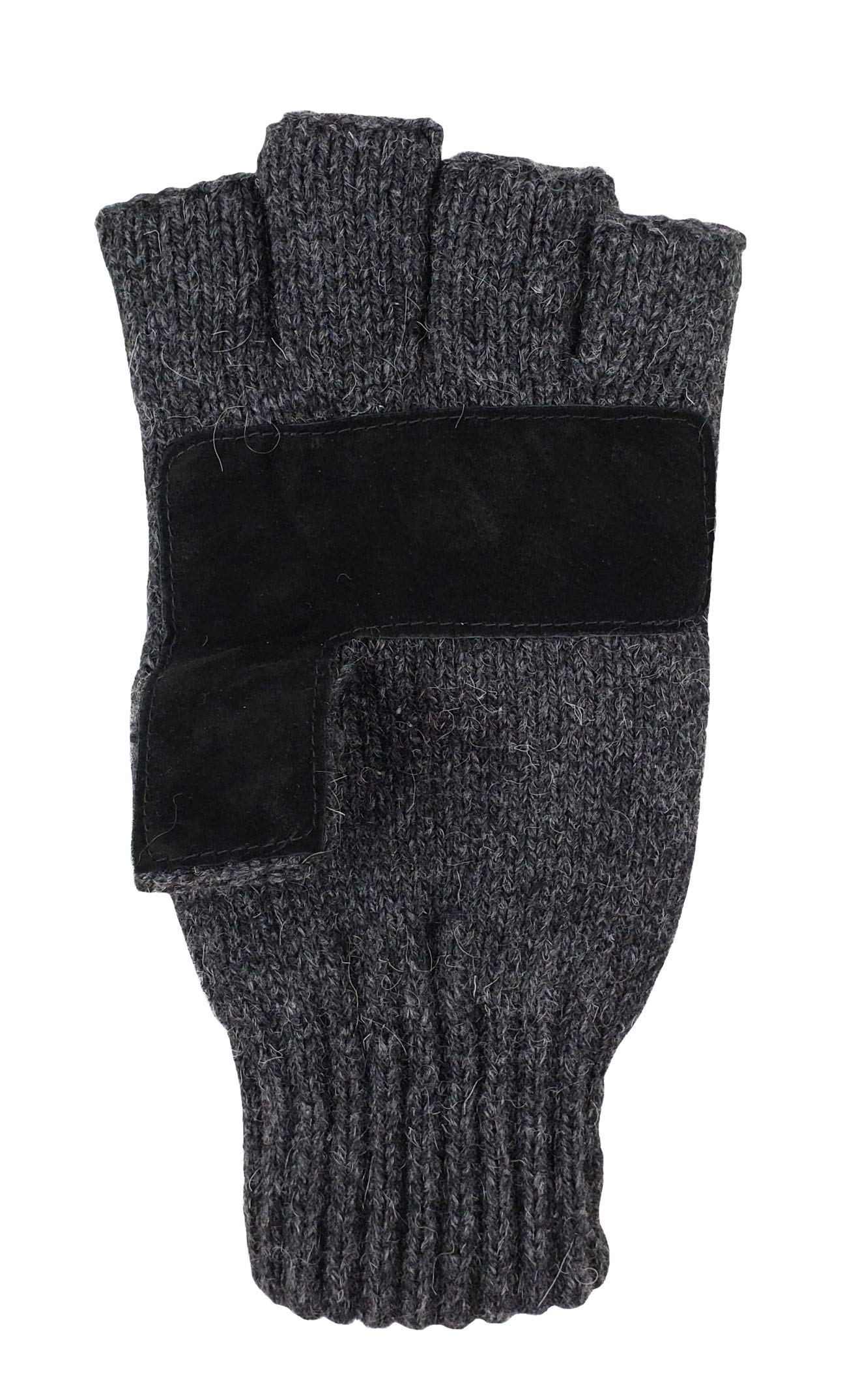 BRUCERIVER Mens Fingerless Gloves Wool knitted with Thinsulate lining Leather Patch on Palm (Anthra,Men Size)