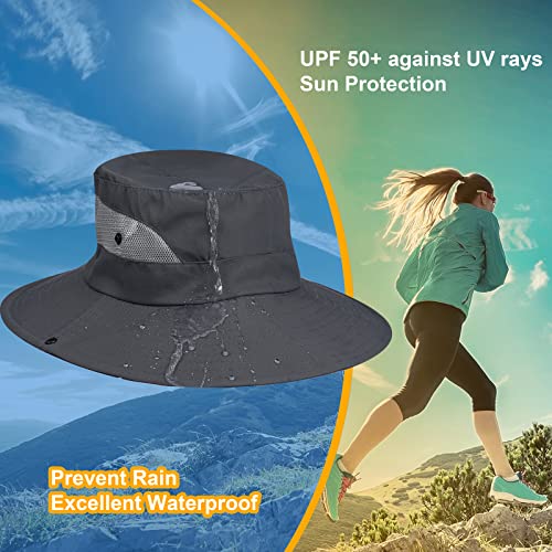 Lesgrod Womens Ponytail Sun Hat UV Protection Bucket Hats Foldable Wide Brim Hat for Beach Fishing Hiking