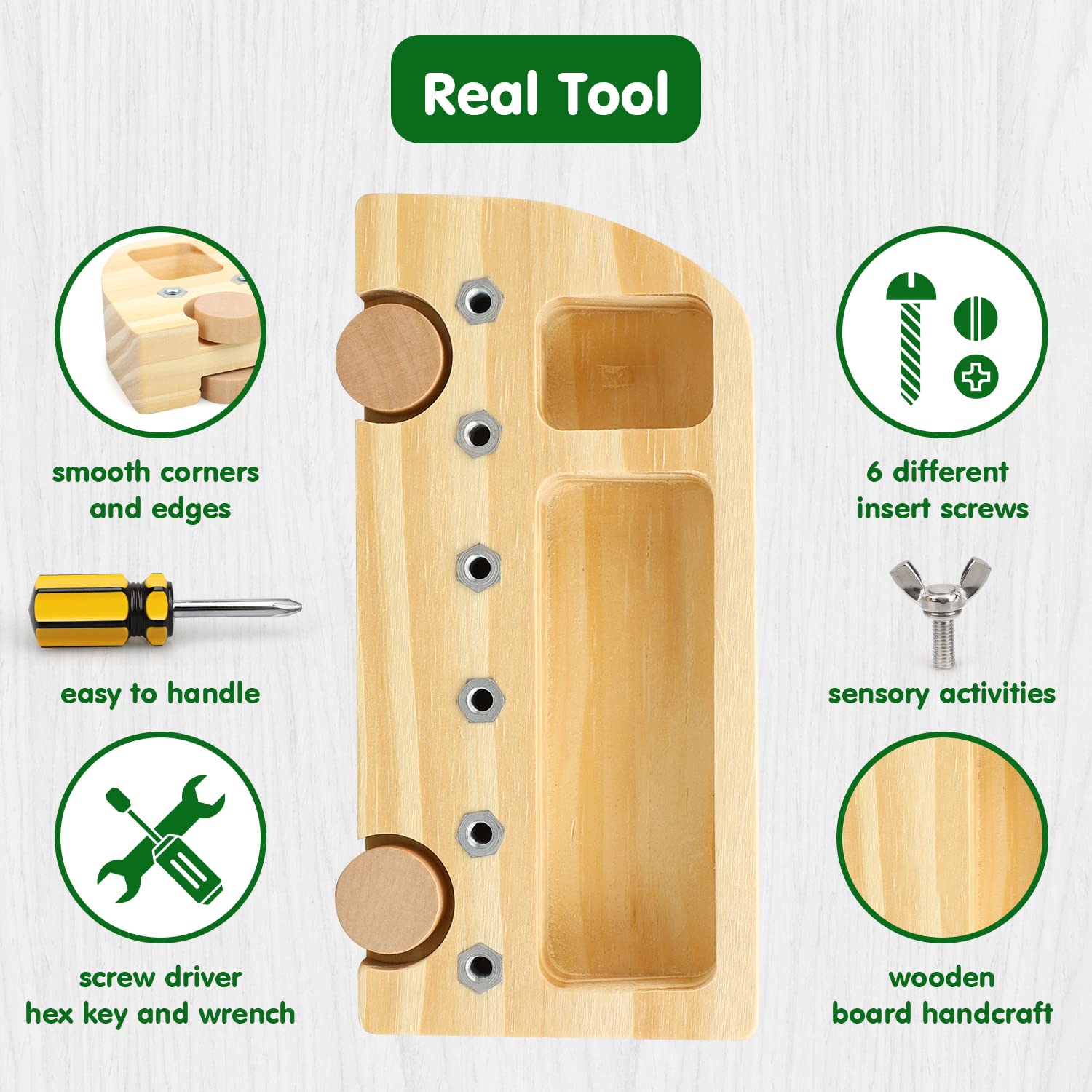 TOY Life Wooden Montessori Screwdriver Board Set for 3 4 5 Toddler & Kid, Preschool Learning Sensory Busy Bus Toys
