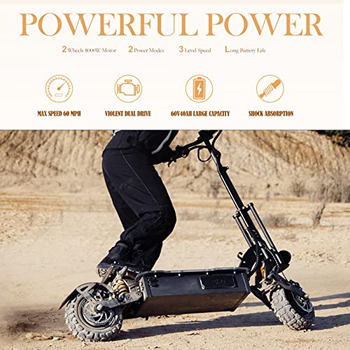 JGH 6000W 40Ah Dual Motor Electric Scooter Adults with Seat, Max 55 MPH Fast Off Road Electric Scooter, Max 75 Miles Range E Scooter, Foldable 11" Fat tire All-Terrain Electric Scooter Max 440lb Load