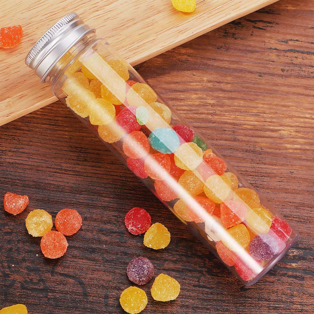 Haawooky 18 Pack 115 ml Clear Plastic Test Tubes with Screw Caps Flat-Bottomed Bath Salt Containers,Candy Containers for Wedding Party Christmas Décor