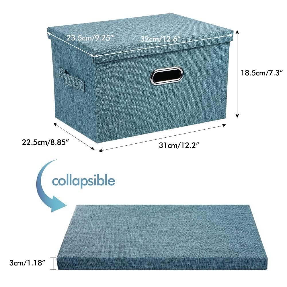 HUATK 4 Pack Decorative Storage Boxes with Lids Storage Baskets for Shelves, Closet organization Bins for Office, Bedroom, Closet, Toys (Teal)