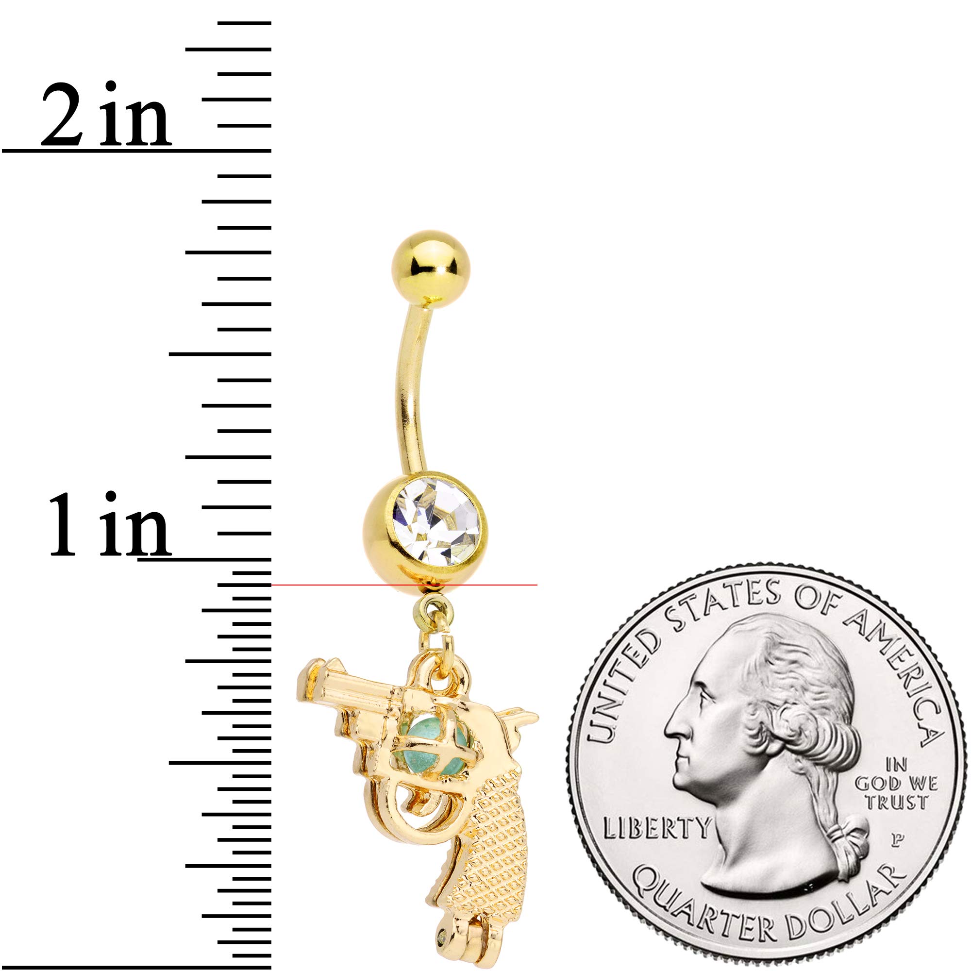 Body Candy Plated Steel Navel Ring Piercing Clear Accent Glow in The Dark Gun Dangle Belly Button Ring
