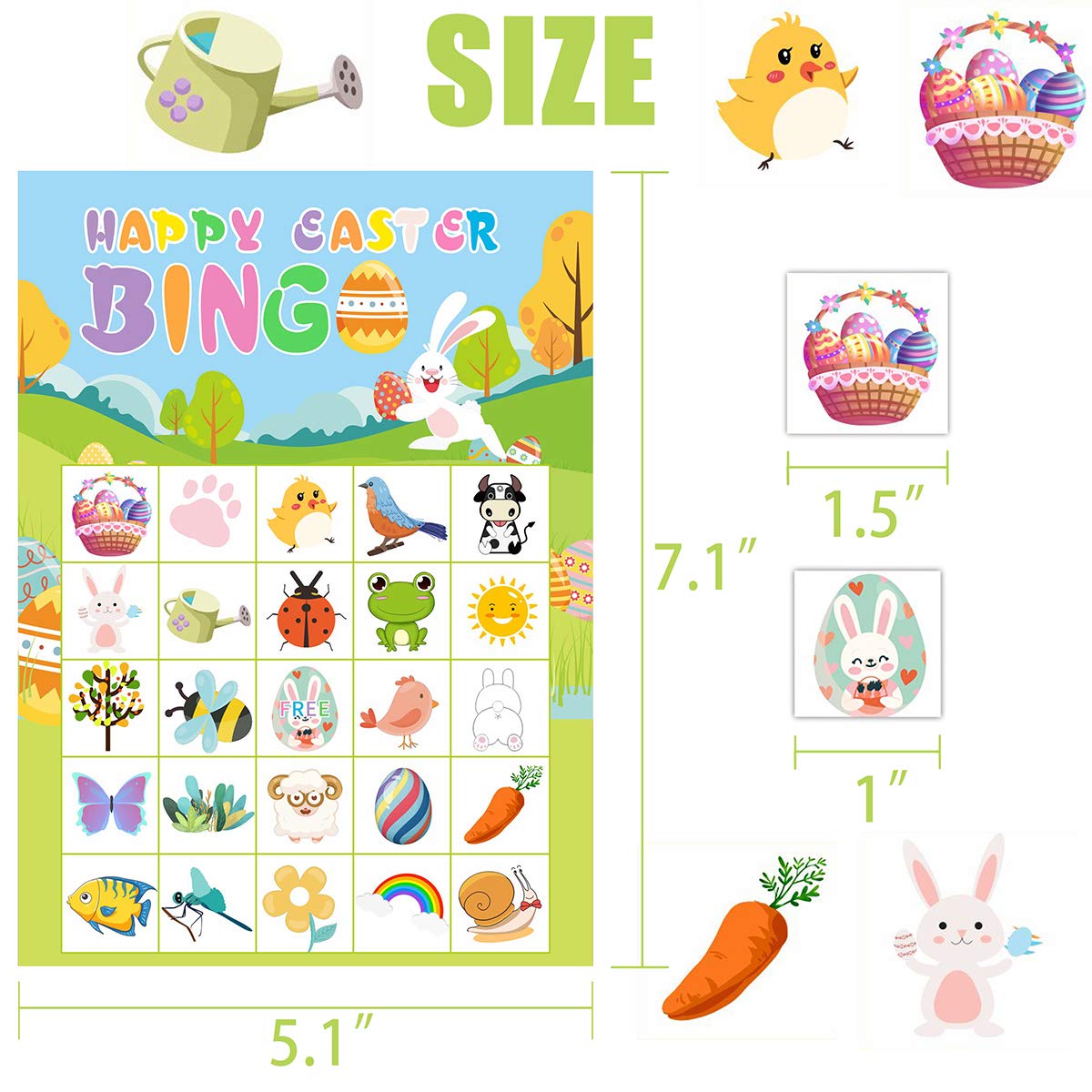 Sawowkuya 24 Sheets Easter Day Bingo Game, Special Designed Easter Day Bingo Game Cute Spring Elements Designed for Family Classroom Adult Party Favors Supplies