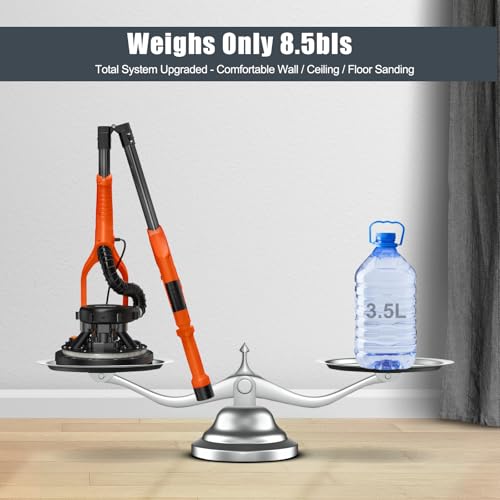 FOINCEF 950W 8-Amp Drywall Sander with Vacuum Attachment, Lijadora para Drywall, 7 Variable Speed with Vacuum Dust Collector, Lightweight Dustless with 360° Light for Ceilng Floor Plastered Popcorn