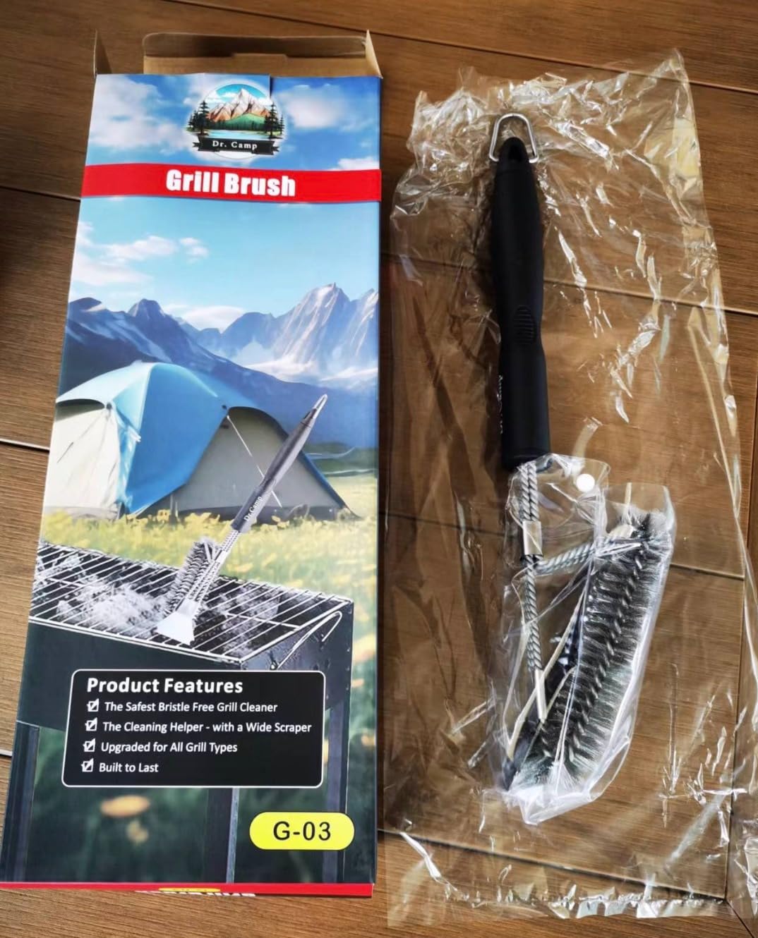 Dr.Camp 2 PCS Stainless Steel BBQ Grill Brush,BBQ Brush,Grill Scraper, Grill Brush for Outdoot,Grill Cleaning Brush, Barbecue Tool Set with Big Handle for Outdoor Grill