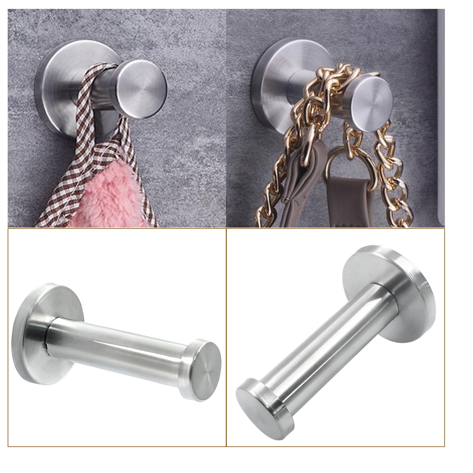Hitefu 6 Pack Bathroom Towel Hooks - Sturdy Wall Mounted Robe Hook for Heavy Duty Clothes Hanger in Brushed Stainless Steel - Round Coat Hooks for Bathroom Bedroom Kitchen (2 Inch)