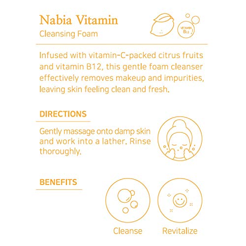 Nabia Plant-based Natural Face Wash with Vitamin C: Gentle and Clean Revitalizing Cleanser, 5.07 Fl Oz