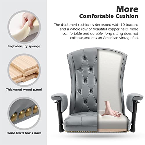 YAMASORO High Back Executive Office Chair with Rubber Wheels and Armrests,PU Leather Home Office Desk Chairs Comfortable Ergonomic Computer Chairs for Adults,Grey
