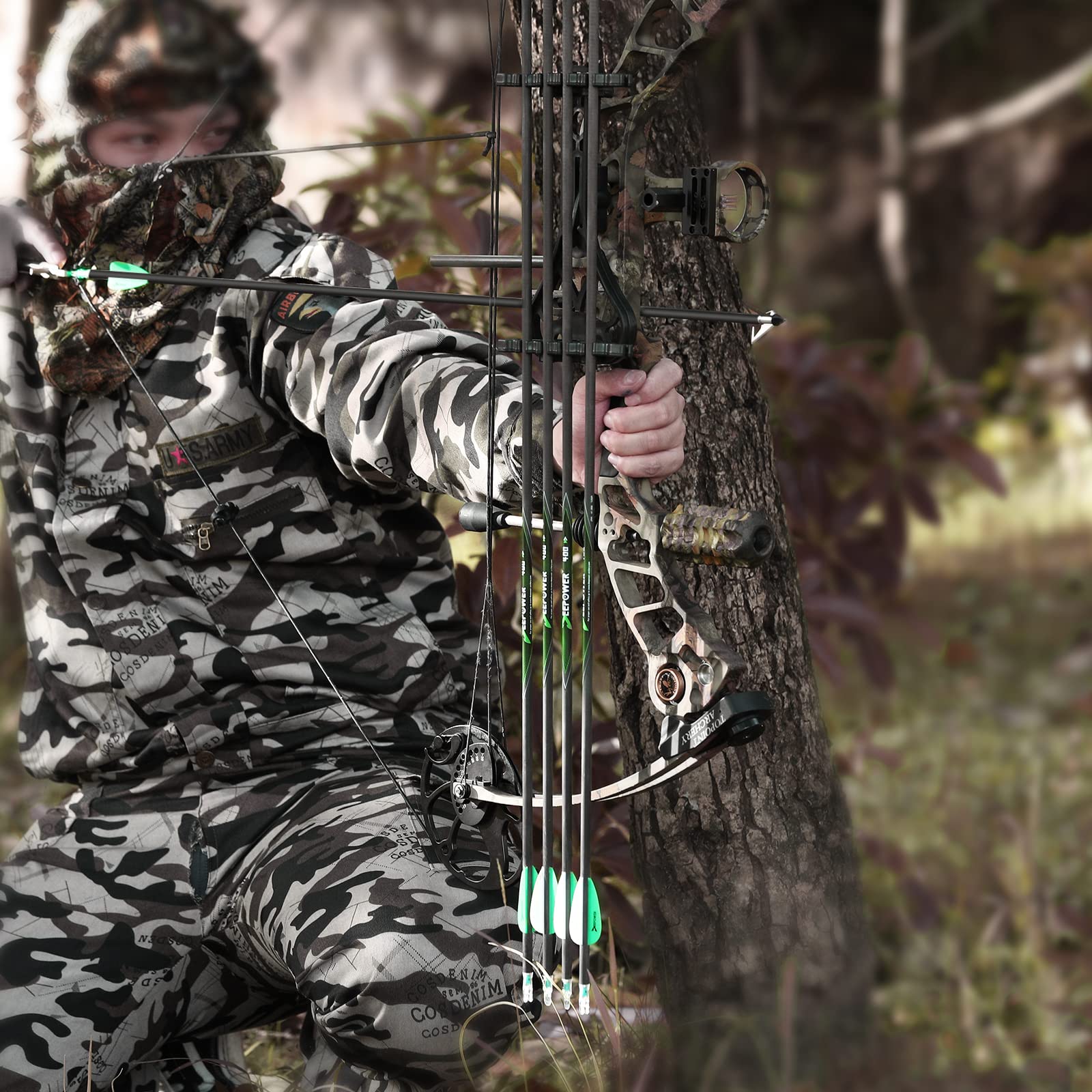 DEEPOWER 100% Carbon Arrows 31 inch with 6.2mm Lighted Nocks 100Grain Broadheads 6 Pack Spine 350/400/500 with Removable Tips for Compound Bow and Recurve Bow