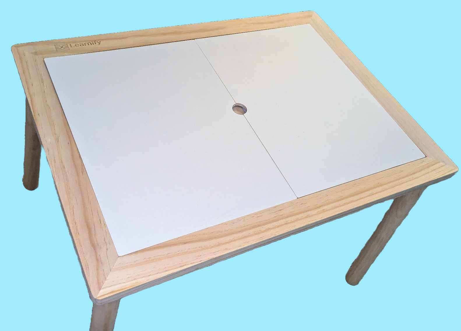 Flip and Fun Real Wood Interactive Imagination Discovery and Sensory Activity Table for Kids with Reversible White and Black Tops comes with Adjustable Storage Bin Tubs for Preferred Items