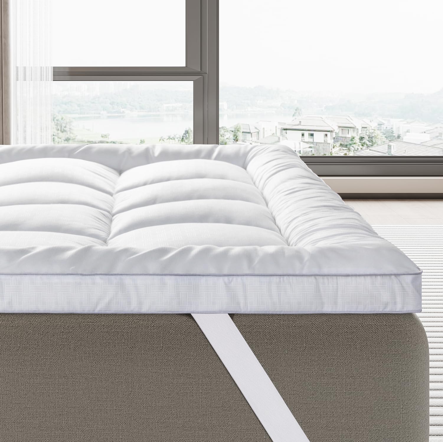 FLEXPEDIC Full Mattress Topper,Extra Soft Pillow Top Mattress Topper for Firm Bed,Cooling Cloud-Like 800GSM Down Alternative Filled,4 Anchor Elastic Bands,54 * 75 Inches,White