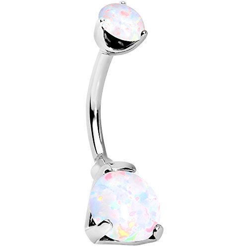 Body Candy Stainless Steel White Synthetic Opal Internally Threaded Belly Ring 3/8"