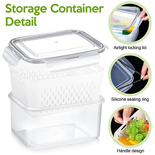 Potchen 6 Pieces Fruit Storage Containers for Fridge Produce Saver Containers with Drain Baskets Fridge Organizers with Airtight Lid Fruit Vegetable Storage Containers Organizer for Refrigerator