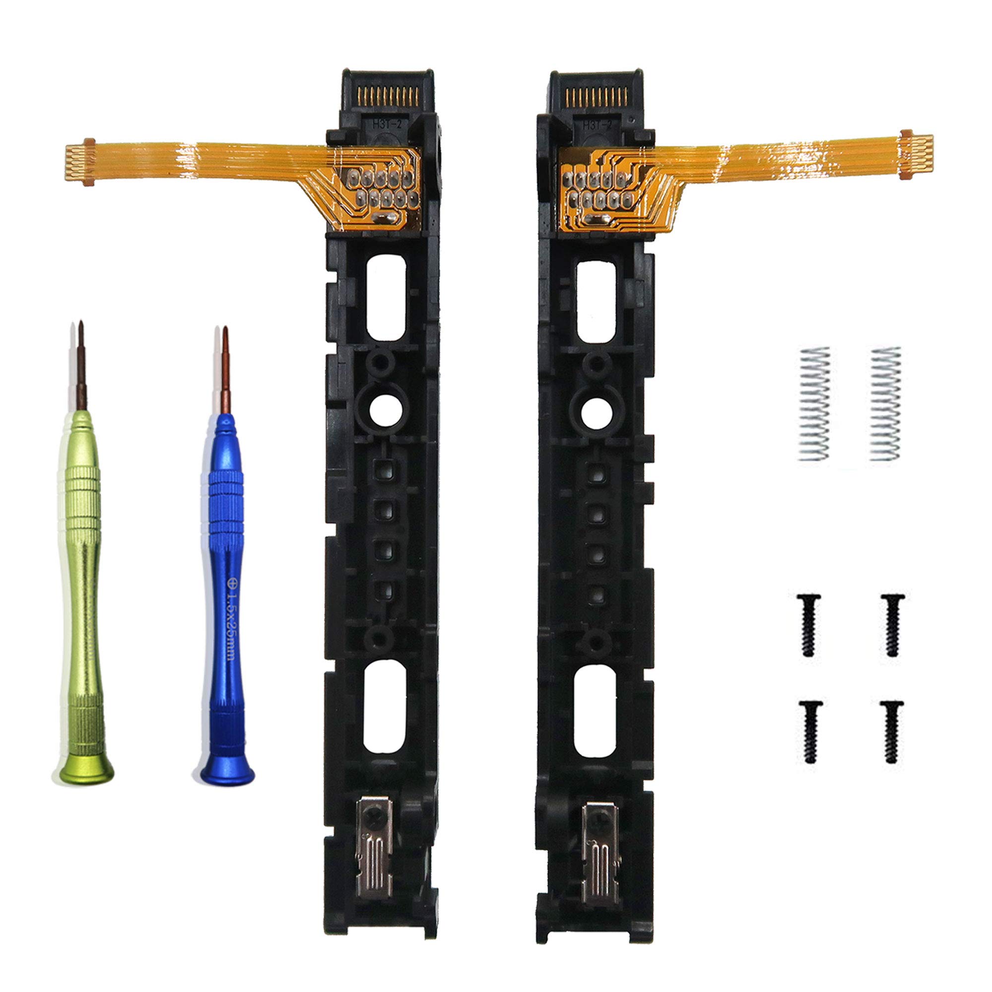 BRHE Left/Right Slider with Flex Cable Fix Part for Switch Metal R/L Rail Replacement Parts for NS NX Console (Left&Right)