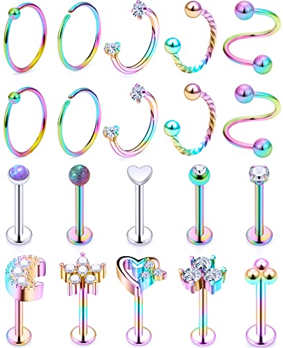 Cisyozi 16G Lip Labret Medusa Monroe Ring Stud Piercing Jewelry for Women 16 Gauge Stainless Surgical Steel Horseshoe Tragus Helix Cartilage Earring Hoop Stud Piercings Jewelry Women Men Rainbrow 8mm
