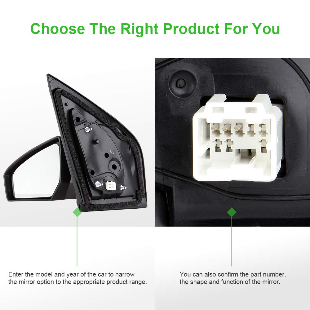 SCITOO Side View Mirror Driver Side Mirror Compatible with 2007 2008 2009 2010 2011 2012 For Nissan Sentra NI1320167 Power Adjustment Non-Folding Non-Heated