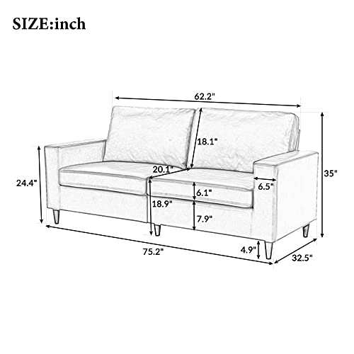 Goohome 3 Seat Sofa Modern Style PU Leather Upholstered Couch Furniture for Small Spaces Office, Brown Home