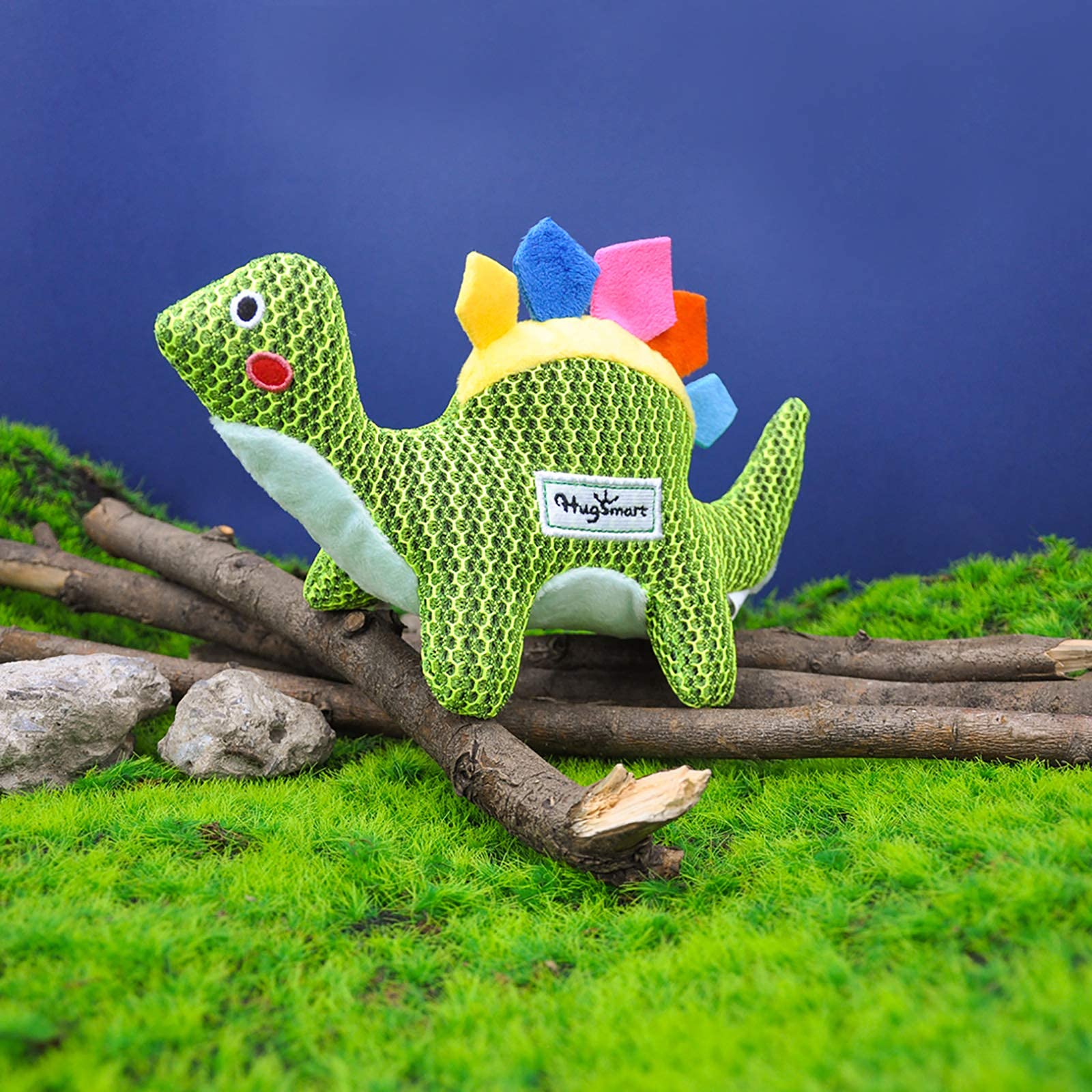 HugSmart Pet - Dinosaur Land | Squeaky Plush Dog Toys for Small Medium Dogs| Textured Sandwich Mesh Cute Teething Toys for Puppies