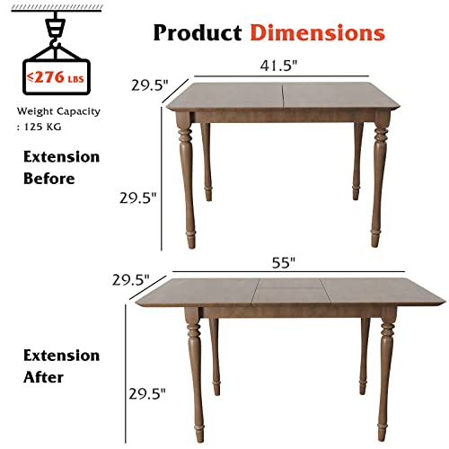Giantex Farmhouse Dining Table, Extendable Butterfly Leaf Dinette Table w/Mahogany Finish & 4 Rubber Wood Legs, Rectangle Extension Kitchen Dinner Table for Kitchen Dining Room (Rustic Brown)