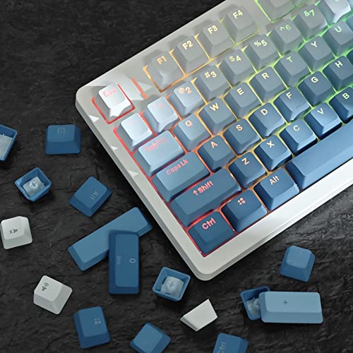 JOLINTAL 123 Keys Gradient Blue Keycaps, PBT Double Shot Dying Positive Engraved Translucent Keycaps, Ocean OEM Profile Keycaps for Mechanical Keyboard Gaming Keyboards