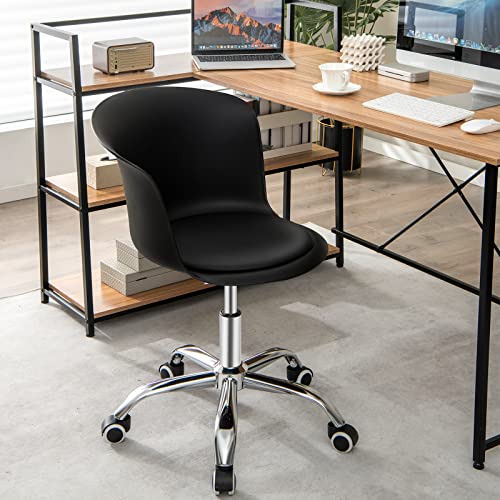 Giantex Home Office Desk Chair Set of 2, Armless Plastic Swivel Rolling Task Chair w/Soft PU Leather Cushion & Universal Casters, Modern Computer Chair for Dorm Bedroom Living Room, Black